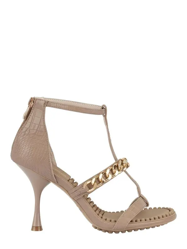 RAG & CO Neutrals Dakota Metal Chain Embellishment Sandals In Latte By - Yellow