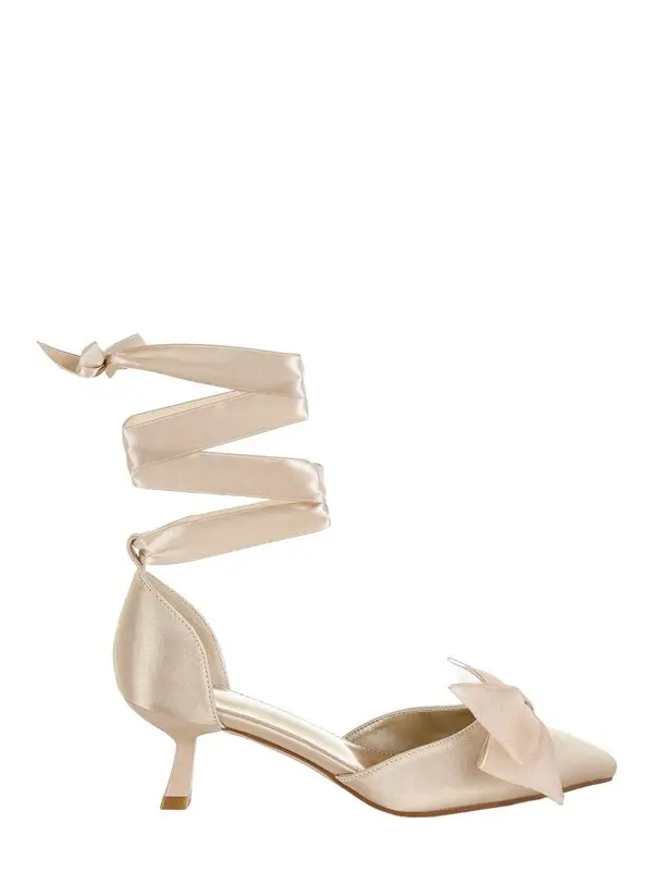 RAG & CO Neutrals Cadell Bow Detail Satin Sandals In By - Beige