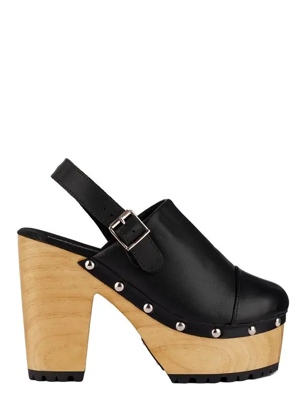 RAG & CO Alona Slingback High Block Heeled Clogs - Black