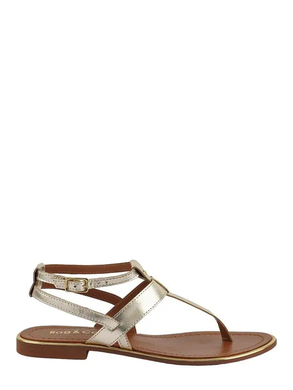 RAG & CO Irene Flat Thong Sandals By - Gold