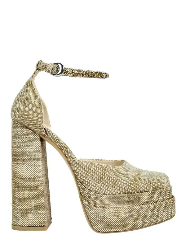 RAG & CO Neutrals Cosette Diamante Embellished Ankle Strap High Block Heel Sandals In By - Beige