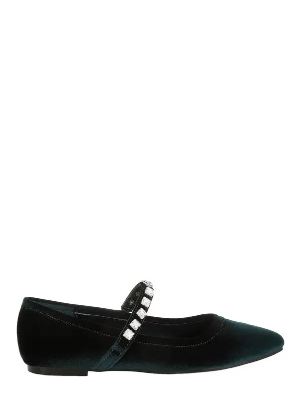 RAG & CO Aralia Velvet Mary Jane Ballerinas In By - Green