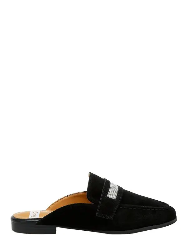 RAG & CO Belorose Rhinestone Strap Genuine Suede Mules In By - Black