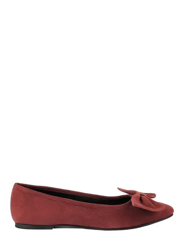 RAG & CO Chuckle Burgundy Big Bow Suede Ballerina Flats In Burgundy By - Red