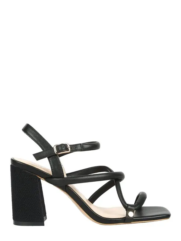 RAG & CO Artha Open Square Toe Block Heel Sandals In By - Black