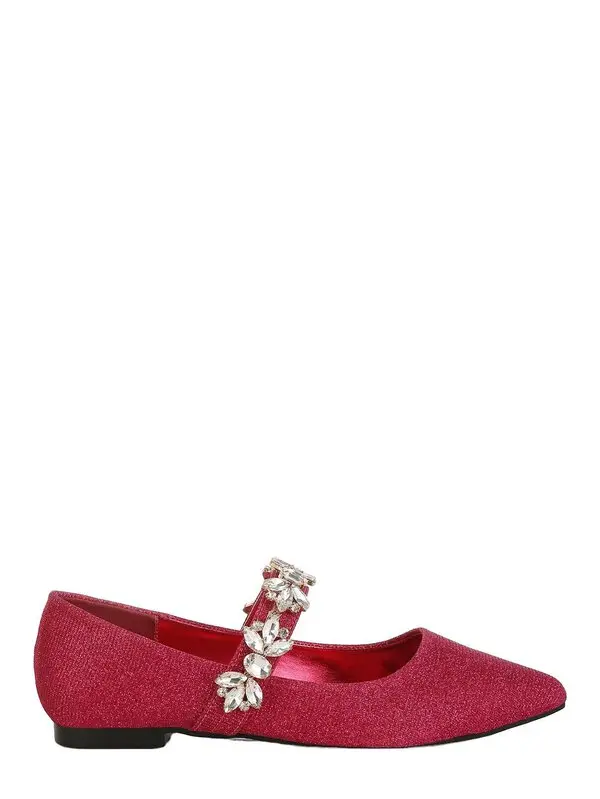 RAG & CO Flavia Diamante Brooch Glitter Ballerinas In Fuchsia By - Pink