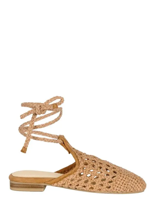 RAG & CO Bartsi Tan Handwoven Tie Up Flat Mules By - Brown