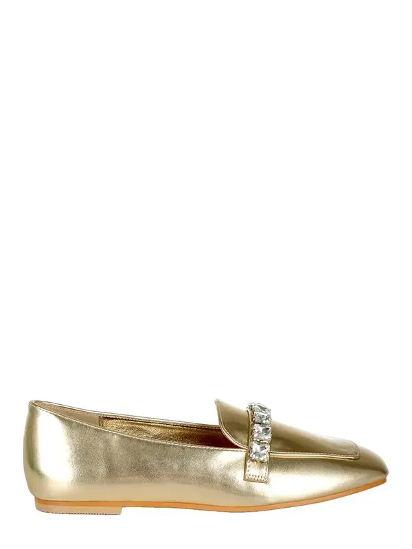 RAG & CO Celosia Metallic Diamante Strap Loafers In By - Gold