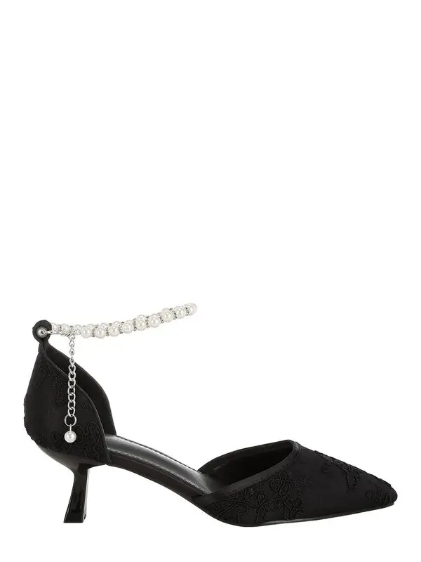 RAG & CO Laika Lace Kitten Heel Sandals In By - Black