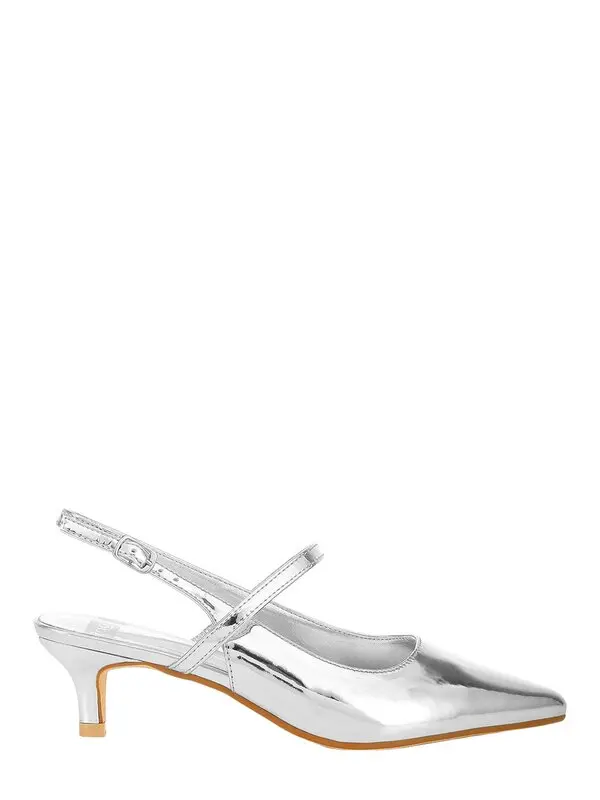 RAG & CO Abloom Kitten Heel Slingback Sandals In By - Silver