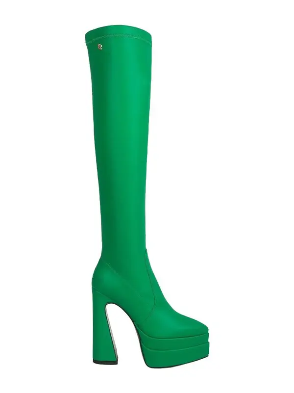 RAG & CO Cyber-punk High Platform Long Boots In By - Green