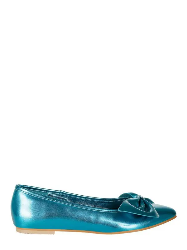 RAG & CO Bromelia Metallic Pleather Bow Ballerinas In By - Blue