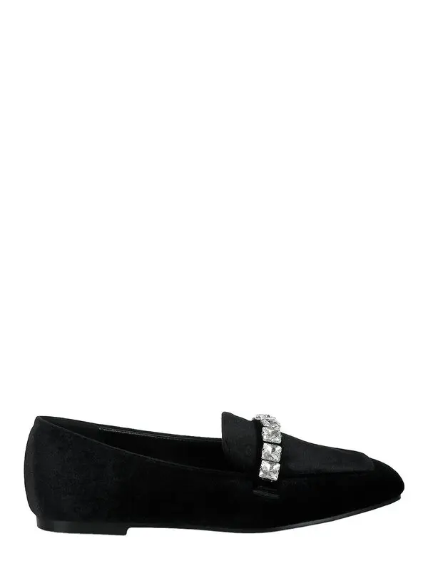 RAG & CO Kyari Velvet Diamante Strap Loafers In By - Black