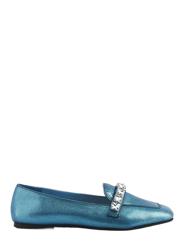 RAG & CO Churros Diamante Embellished Metallic Loafers In By - Blue
