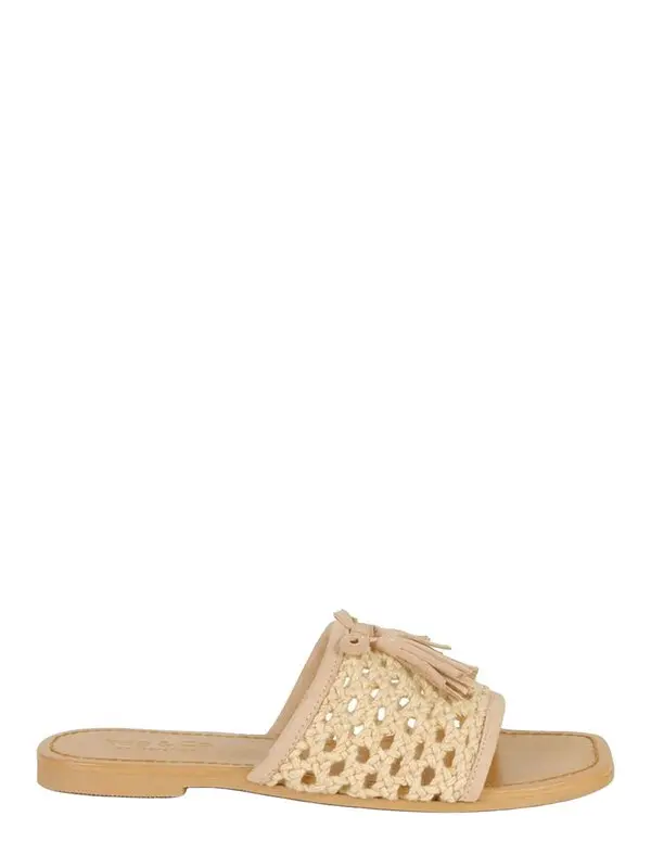 RAG & CO Neutrals Cedar Handwoven Natural Latte Tassel Flats In Latte By - Black