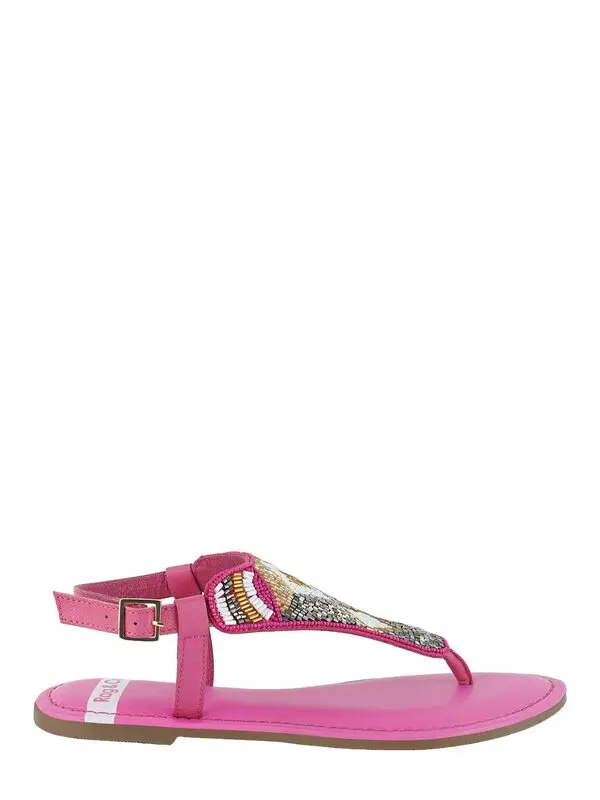 RAG & CO Chitra Fuchsia Pin Buckle Beaded Flat Sandals By - Pink