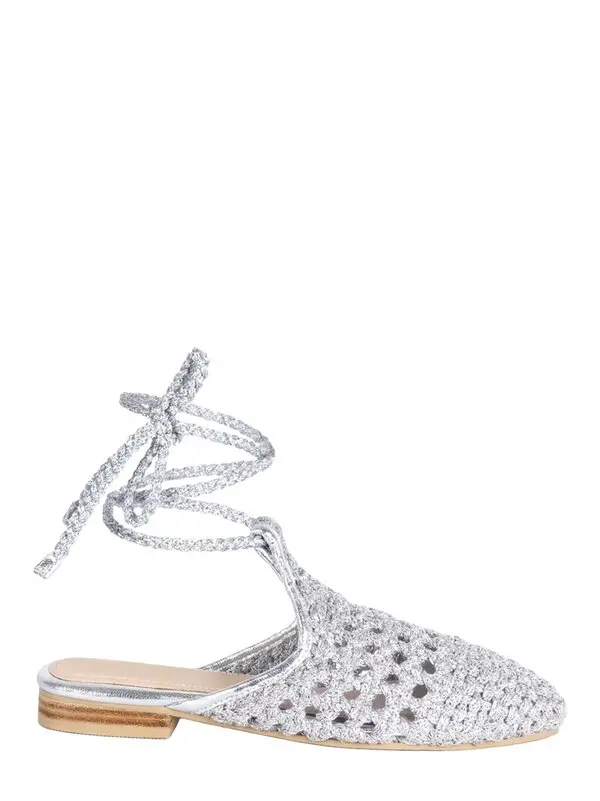 RAG & CO Bartsi Handwoven Tie Up Flat Mules By - Silver