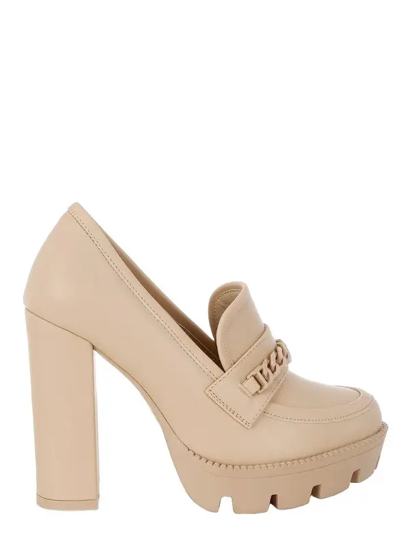 RAG & CO Corinne Beige Chain Embellished Chunky Loafers - Gold