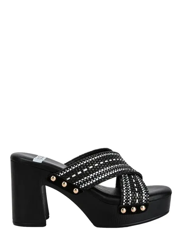 RAG & CO Finley Raffia High Block Heel Clogs In By - Black
