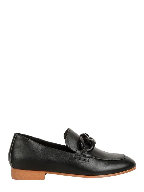 RAG & CO Merva Chunky Chain Leather Loafers In By - Black