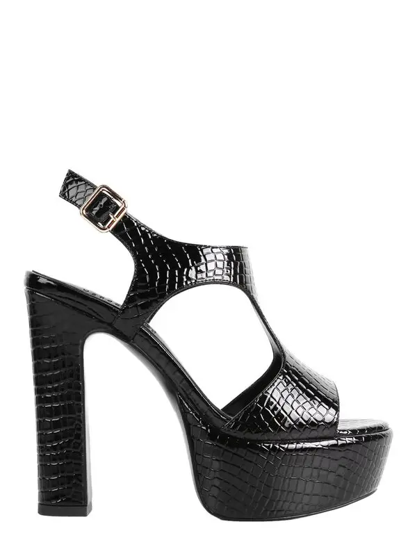 RAG & CO Croft Croc High Heeled Cut Out Sandals In By - Black