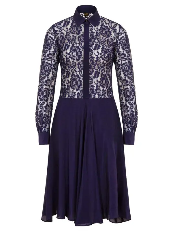 SOPHIE CAMERON DAVIES Navy Silk Midi Lace Dress - Blue