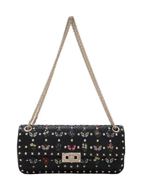 Valentino Garavani Rockstud Spike Leather Shoulder Bag - Black