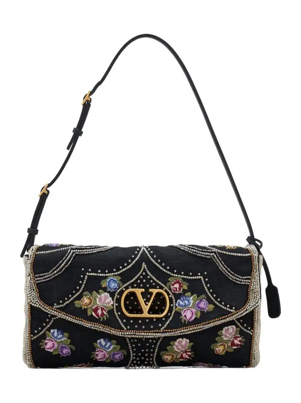 Valentino Garavani Devain Small Beaded Shoulder Bag - Black