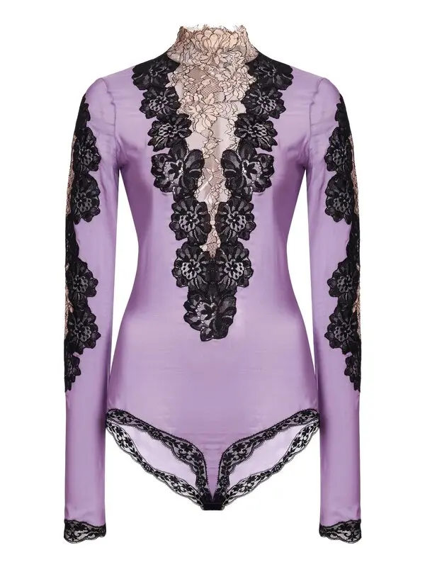 Valentino Garavani Lace-trimmed Jersey Bodysuit - Purple