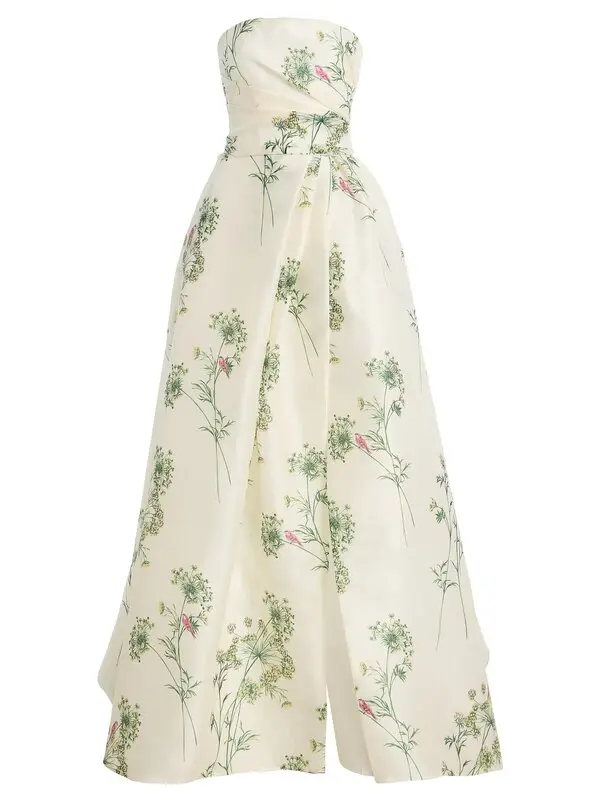 Monique Lhuillier Strapless Floral Gazar Gown - White