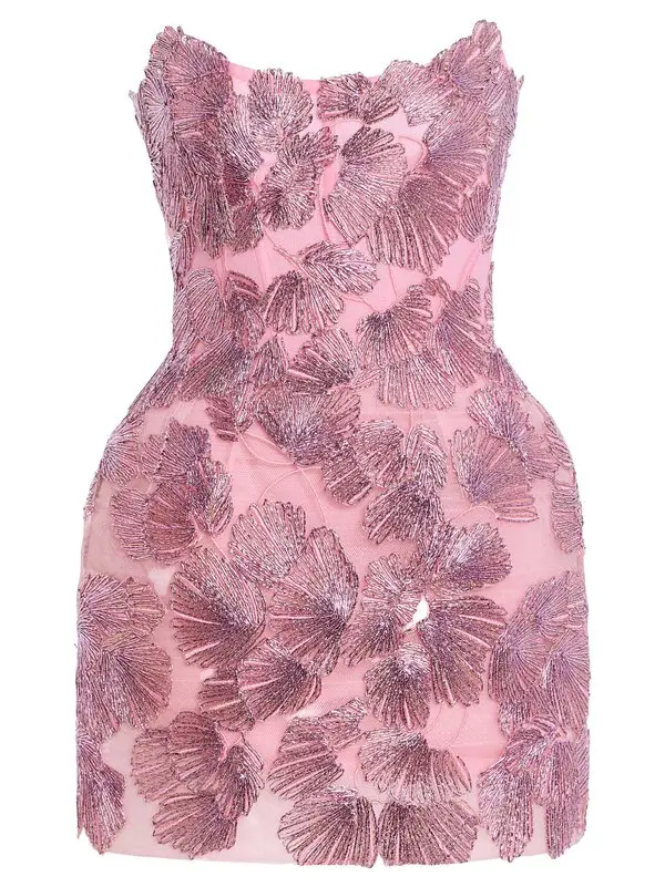 Monique Lhuillier Embroidered Strapless Mini Cocktail Dress - Pink