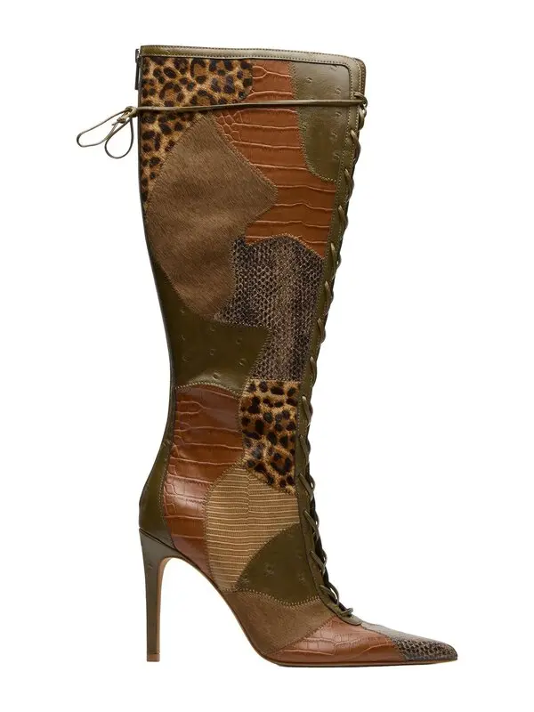 Steve Madden Marelyn Wide Calf Lace-up Boots - Olive Multi