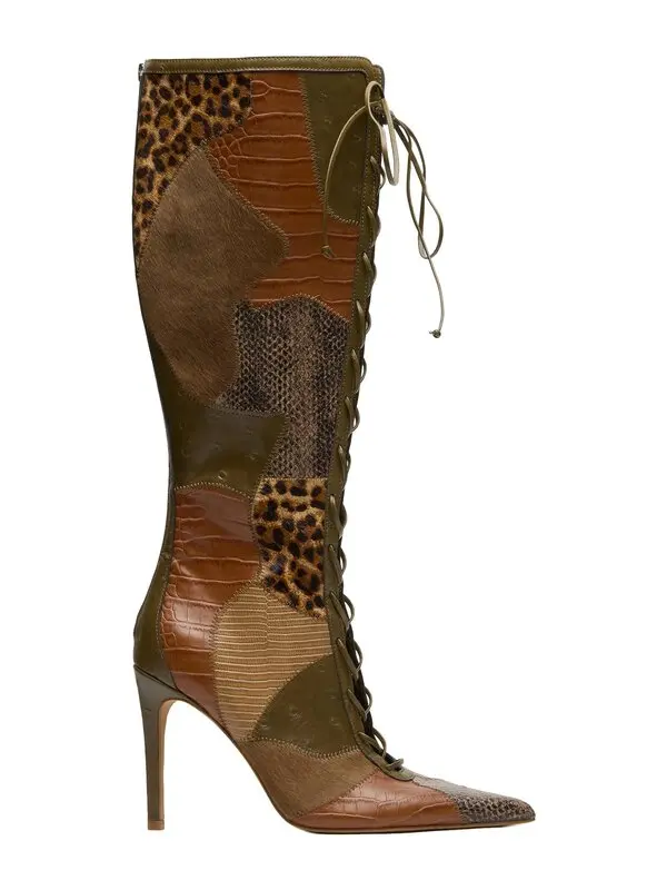 Steve Madden Marelyn Wide Calf Lace-up Boots - Olive Multi