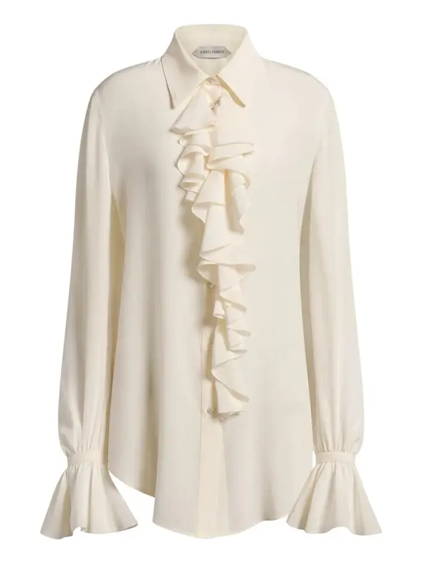 Alberta Ferretti Shirt In Crêpe De Chine With Ruffles - White