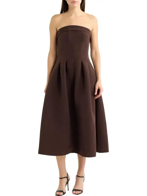 Parker Strapless Foldover Midi Dress - Coffee Bean