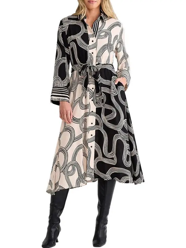 BRAVE+TRUE Lucy Print Shirtdress - Ink Lines Multi