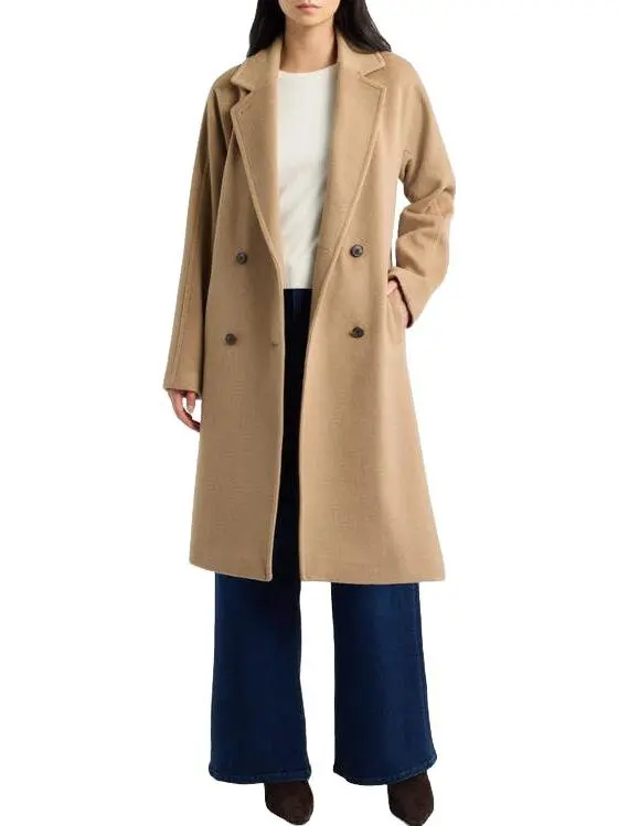 Calvin Klein Boyfriend Double Breasted Wool Blend Coat - Camel