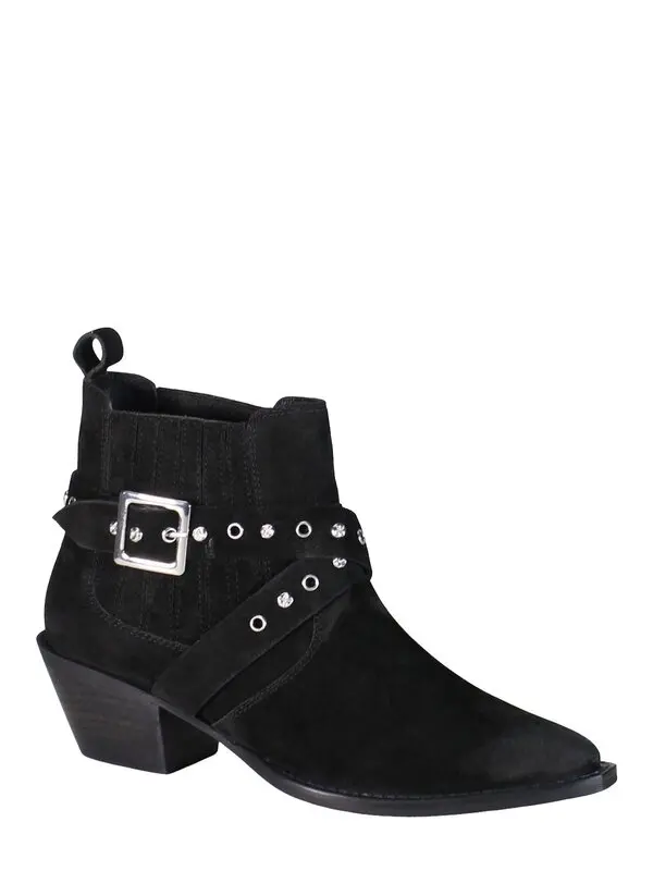 DIBA TRUE Funky Tune Suede Studded Ankle Bootie - Black