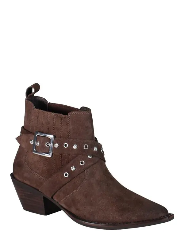 DIBA TRUE Funky Tune Suede Studded Ankle Bootie - Chocolate