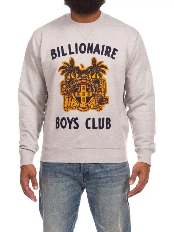 BILLIONAIRE BOYS CLUB Crest Cotton Fleece Sweatshirt - Heather Grey