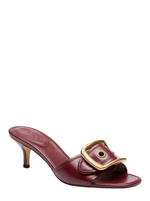 COACH Margot Sandal With Overd Buckle In Loved Leather - Dark Cherry