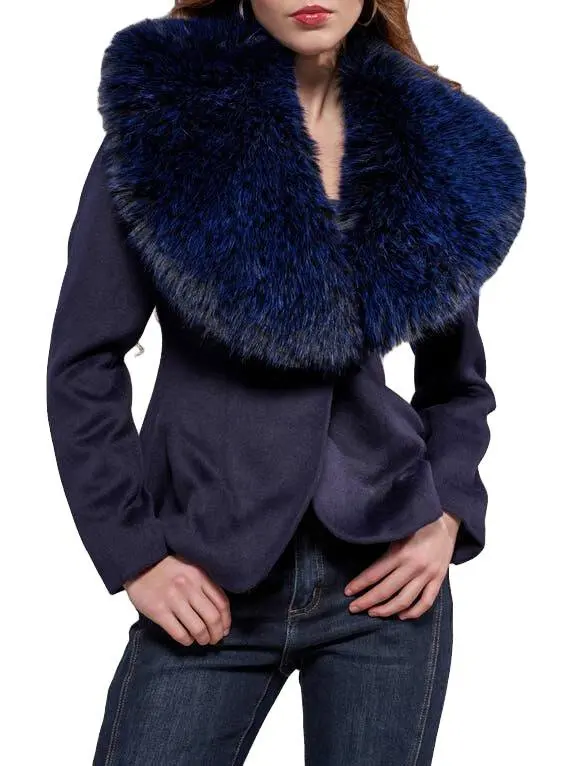 AZALEA WANG Liliane Wool Blazer With Faux Fur Collar - Navy