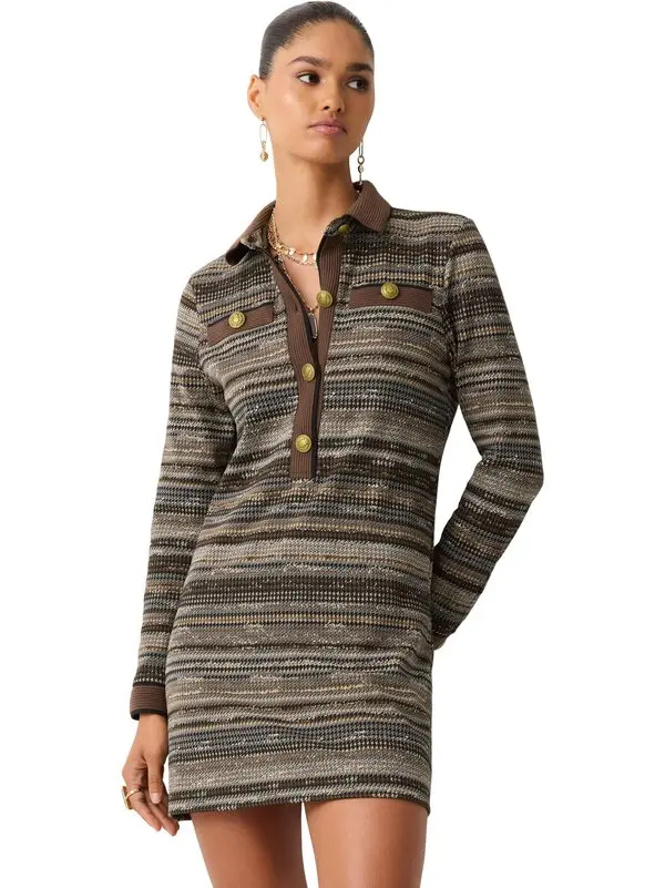 Ramy Brook Maria Printed Long Sleeve Mini Dress - Black Houndstooth