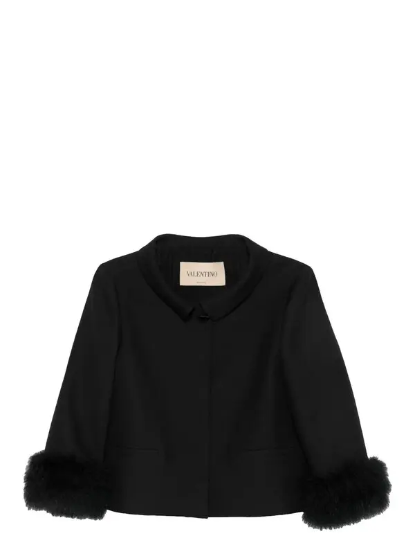 Valentino Garavani Crop Jacket In Wool And Silk Wit - Black