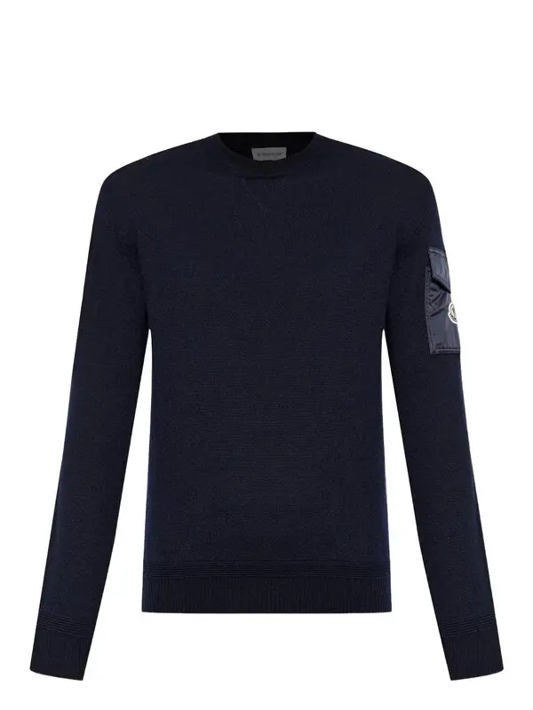 Moncler Wool Sweater With Patch Pocket - Blue
