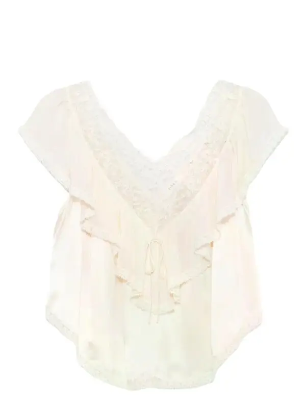 DÔEN Yadira Lace-trimmed Ruffled Blouse - Neutrals