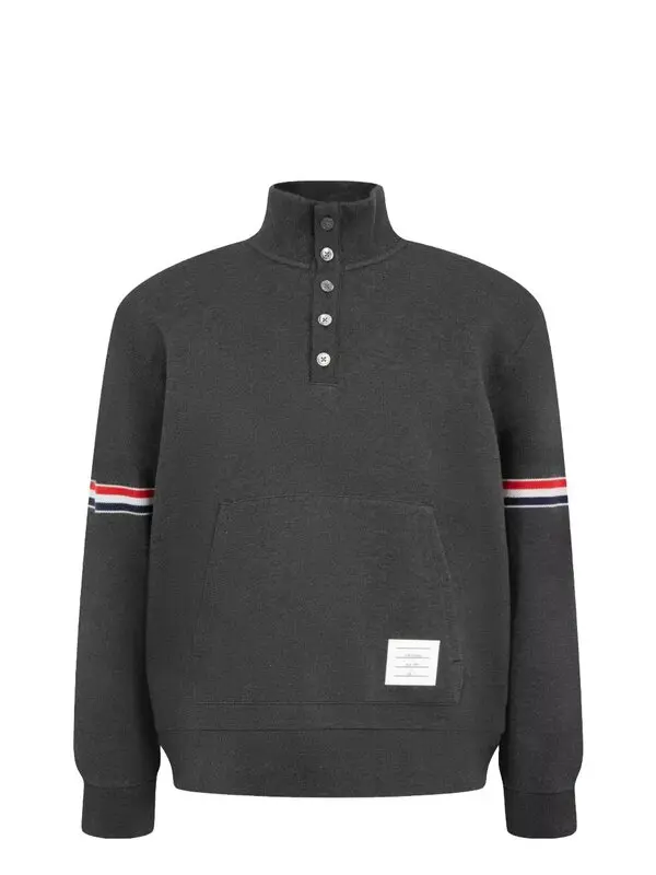 Thom Browne Funnel-neck Rwb-stripe Sweatshirt - Grey