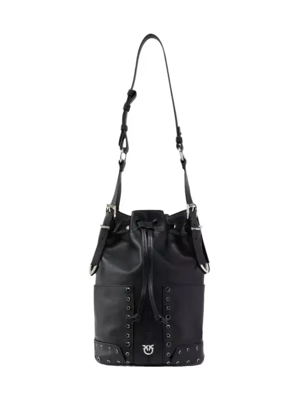 Pinko Studded Leather Bucket Bag - Black