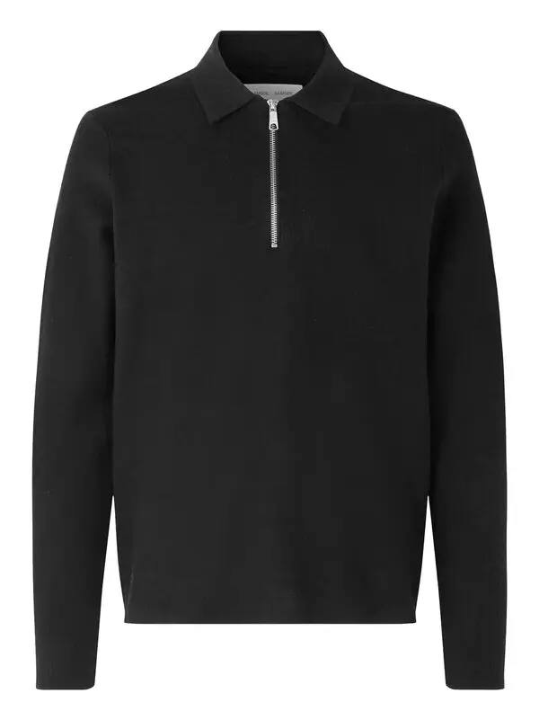 Samsøe Samsøe Long Sleeve Zip Polo Shirt - Black