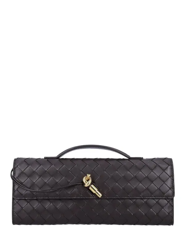 Bottega Veneta Mini Andiamo Intrecciato Leather Clutch With Metallic Knot Closure - Fondent